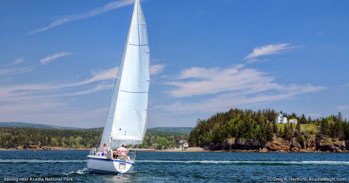 Acadia National Park Sailboat at Bear Island Lighthouse